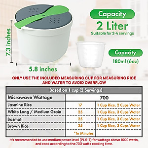 Microwave Rice Cooker 8 Cup Easy-Use Easy-Clean Microwaveable Brown White Rice Pasta Noodle Vegetable Cookware Plastic Rice Cooker Full Set with Lid Spatula Measuring Cup for Meal Prep Cooker