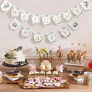 Greenery Baby Shower Banner Eucalyptus Leaves Welcome Baby Banner Sage Green Baby Shower Decoration for Boy Baby Shower Decor Welcome Sign Paper Pennant Hanging for Girl Gender Neutral