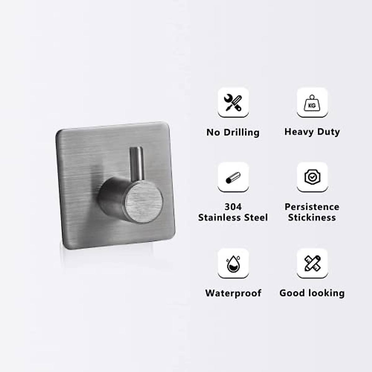 Sturdy Adhesive Hooks Heavy Duty Shower Hooks Waterproof Stainless Steel Hooks for Hanging Coat, Hat Towel Robe Hook, No Drilling, Rack Wall Mount Bathroom,Bedroom and Kitchen 4 Pack by KCTEX (S)