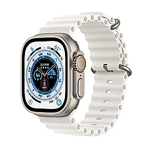 Apple Watch Ultra [GPS + Cellular 49mm] Titanium Case with White Ocean Band, One Size (Renewed)