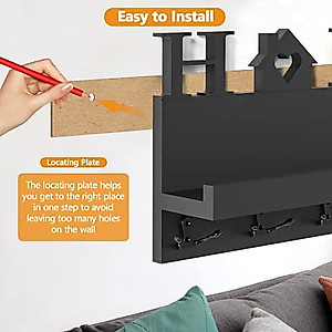 Warmodern Key Holder for Wall, Black Mail Organizer Wall Mount with 5 Double Key Hooks and 1 Locating Plate House Decor for Hallway, Room(15.74" x8.27 x3.74)