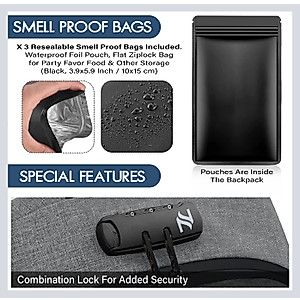 INNOSCENT Mini Smell Proof Backpack With Lock For Men/Women USB & Headphone Port (Light Grey)