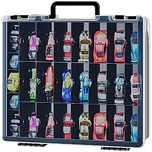 FULLCASE Toys Organizer Storage Compatible with Hot Wheels Car, Container for Matchbox Cars, Mini Toys, Small Dolls, Double Sided Carrying Box for Hotwheels Car- 48 Compartments(Box Only) Black