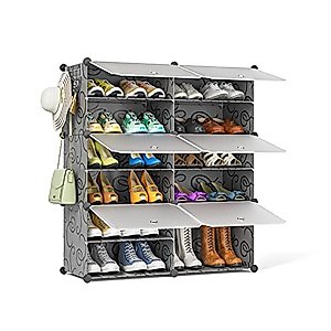 FUNLAX Shoe Rack, 6 Tier Plastic Shoe Storage Cabinet 24 Pairs Shoe Rack Organizer with Door for Closet Entryway Taller Shoes Boots Organizer