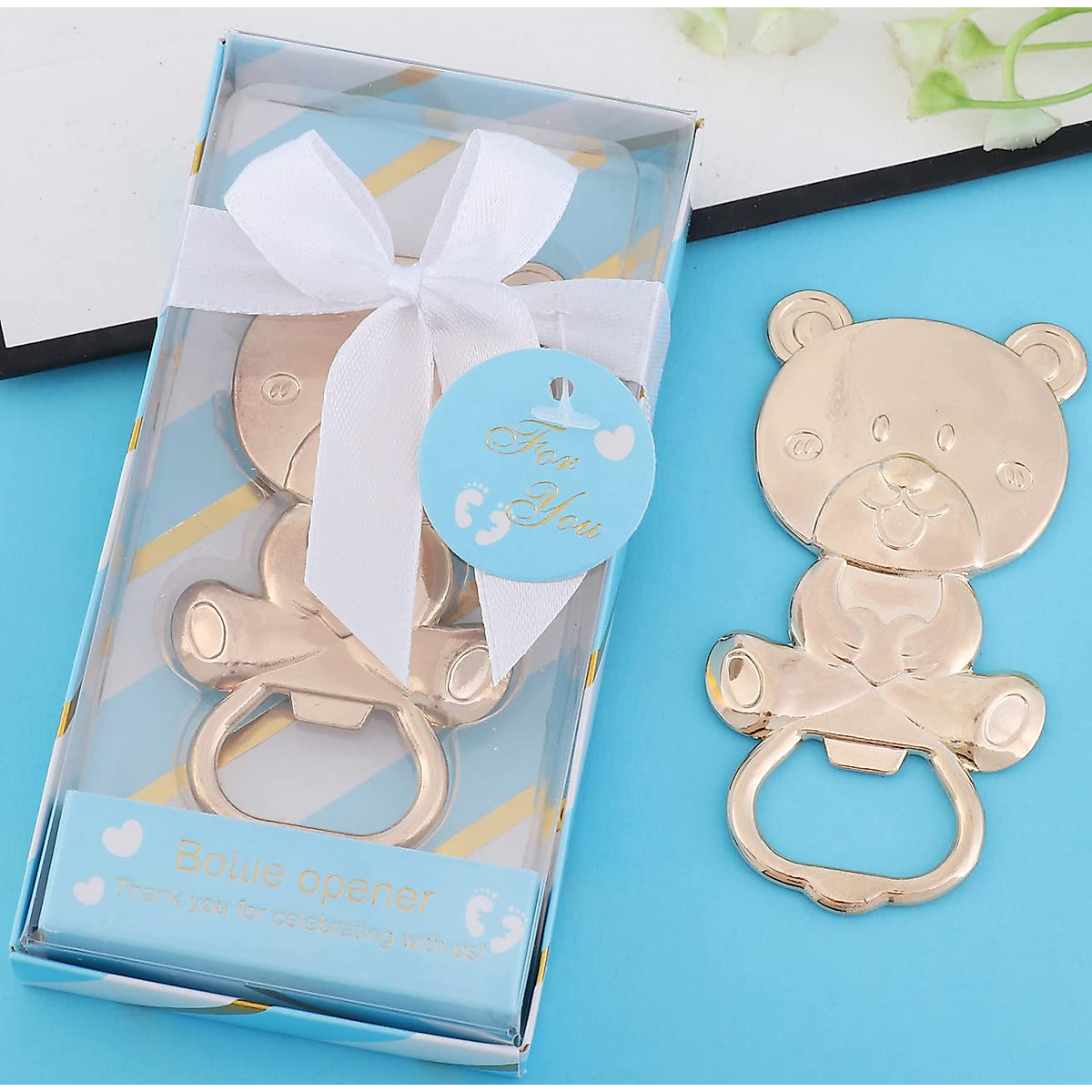 24 Pack Bear Bottle Opener Baby Shower Favors for Guest, Metal Beer Bottle Opener for Baby Shower Souvenirs/Decor/Gift Supplies,Baby Shower Party Favor (Blue, 24)