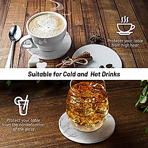 9 Pieces Ceramic Coasters for Drinks with Holder, Billbotk Absorbent Drink Coasters for Coffee Table, Marble Style Coasters Wooden Table, Suitable for Kinds of Cups, 4 Inches