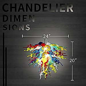Alioth Hand Blown Glass Art Chandelier Ceiling Light Hanging Pendant Chandelier Modern Light Fixture for Bedroom,Living Room,Dining Room (24x20)