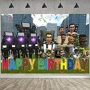 Skibidi Toilet Birthday Party Decoration,Skibidi Toilet Party Photo Background 5 x 3 FT and 18 Pcs Balloon,Skibidi Toilet Party Backdrop Supplies