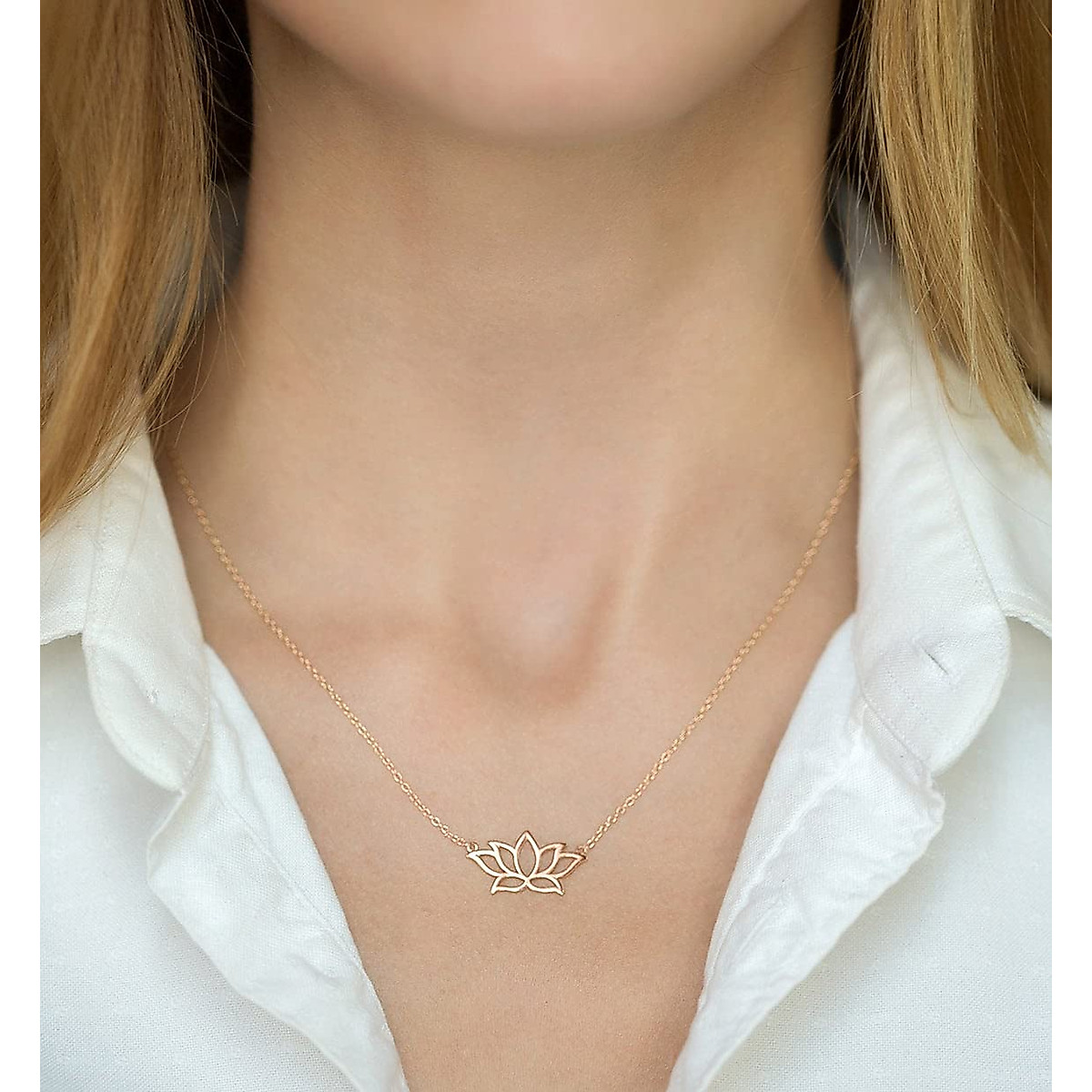 Tasiso 14K Gold Lotus Flower Necklace for Women Dainty Meditation Symbol Lotus Pendant Yoga Necklace Minimal Everyday Jewelry Gift