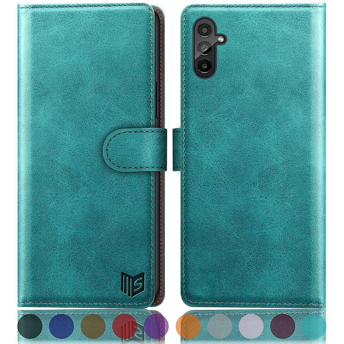 SUANPOT for Samsung Galaxy A14 5G Wallet case with RFID Blocking Credit Card Holder,Flip Book PU Leather Protective Cover Women Men for Samsung A14 Phone case (Blue Green)