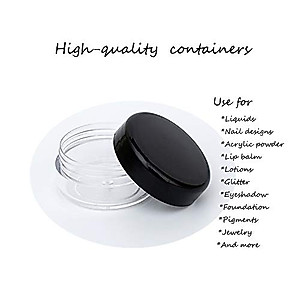 ZEJIA 3 Gram Sample Containers with Lids,75Pack Tiny Sample Jars with Labels, Mini Plastic Cosmetic Containers for Beauty Products, Lip Balms, Lotion, Powder (Black Lids)