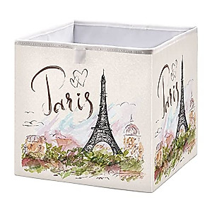 CaTaKu Paris Eiffel Tower Cubes Storage Bins 11 inch Collapsible Fabric Storage Baskets Shelves Organizer Foldable Decorative Bedroom Storage Boxes for Organizing Home