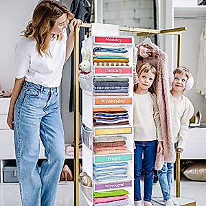Fixwal 6-Shelf Weekly Hanging Closet Organizer with 6 Side Pockets Collapsible Weekday Kids Closet Daily Clothes Organizer Hanging Storage Shelves (White)