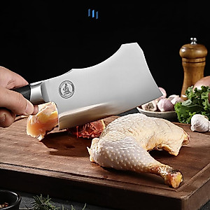 Meat Cleaver wiht larger handle - 7 inch Kitchen Bone Chopper,German High Carbon Stainless Steel Chopping Knife with Ergonomic Wodden Handle - for Home Kitchen and Restaurant - 2024 Gifts Box