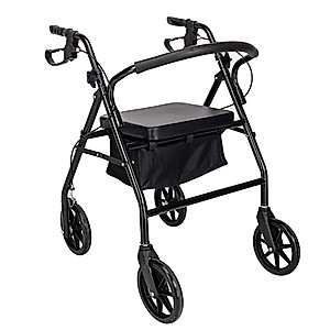 Rollator Walker with Seat, Steel Rolling Walker with 8-inch Wheels Supports up to 286.6lbs,Rolling, for Injuries, Seniors, & Adults (Black)