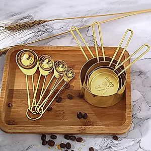 LYFJXX Gold Measuring Cups and Spoons Set, 8 PCS Metal Measuring Cups and Stainless Steel Measuring Spoons Set for Kitchen