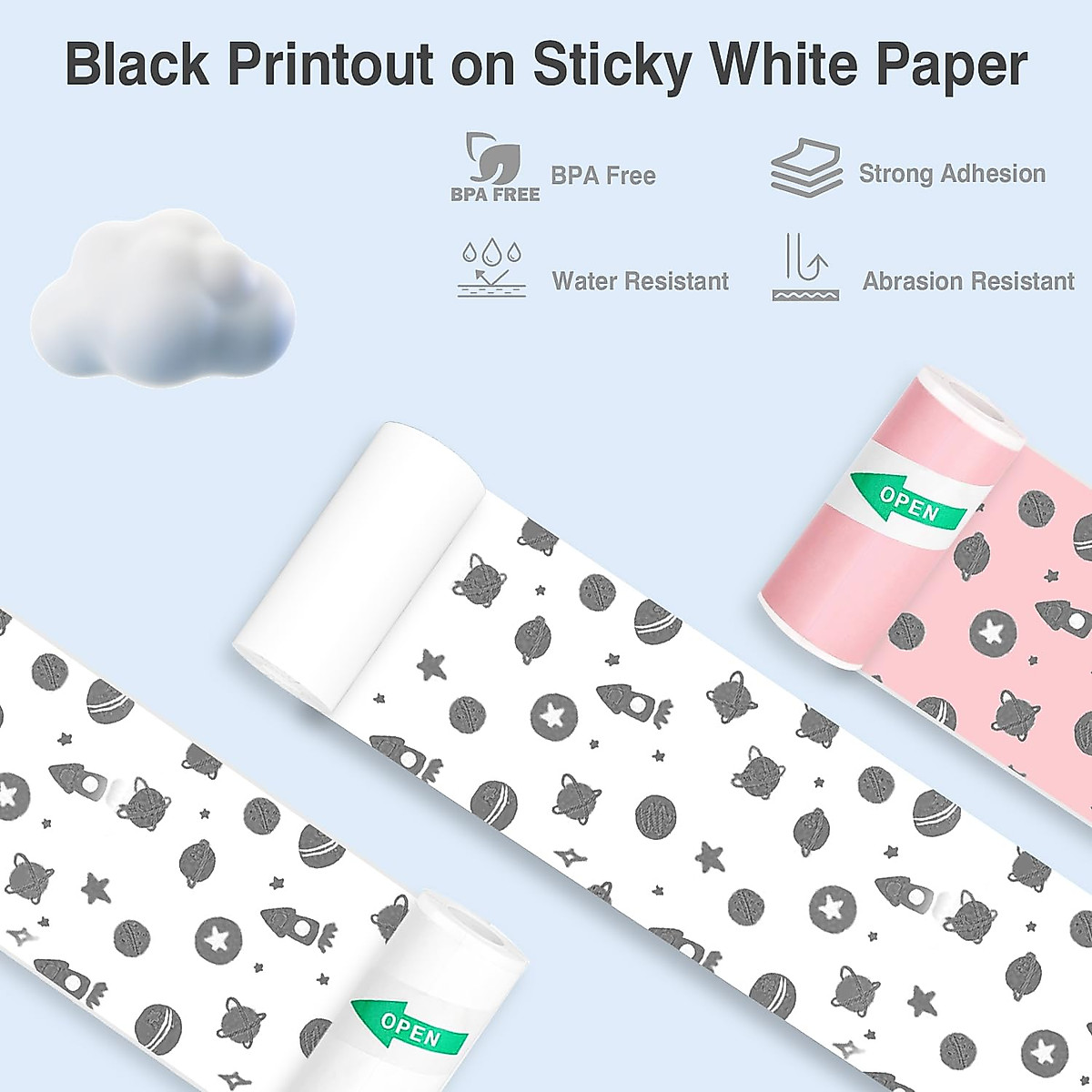 Mini Printer Paper Thermal Sticker printer Paper Mini Thermal Printer Paper Photo Printer Labels kids camera paper 10 roll Suitable for Various Inkless Sticker Printers