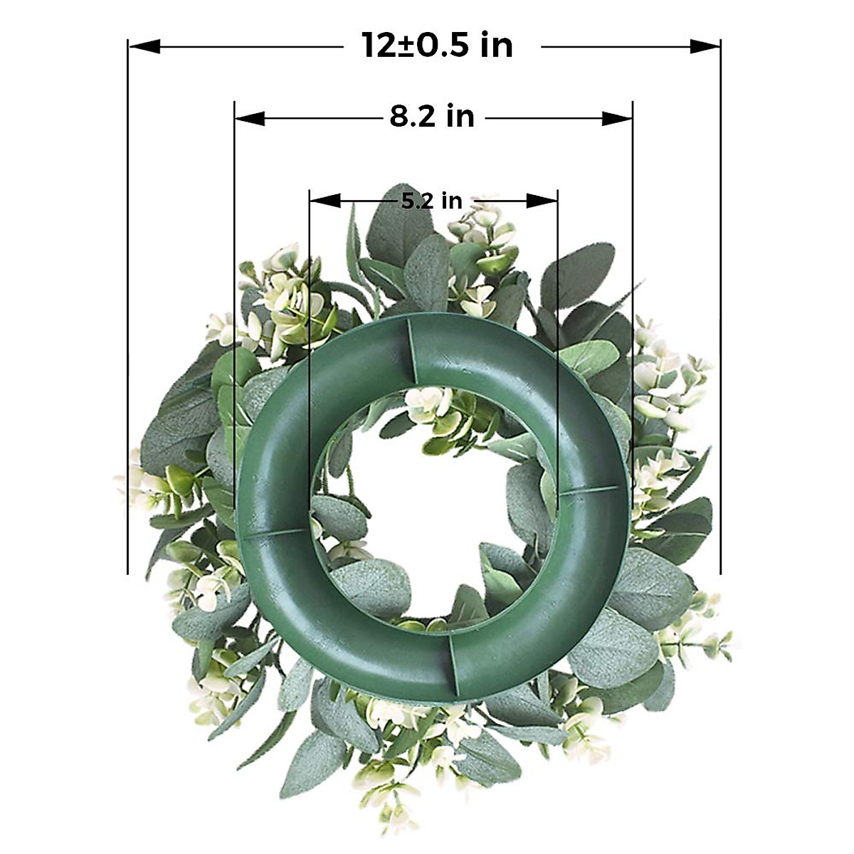 IRONLAND 12" Artificial Eucalyptus Wreath for Front Door Small Spring Summer Wreath Little Green Leaves Wreath for Farmhouse Festival Celebration Party Home Porch Decor