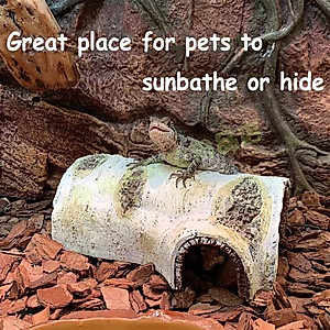 Hamiledyi Reptile Hides and Caves Bearded Dragon Log Hide Snake Hideaway Wood Shape Gecko Hideout Hut Resin Birch Bark Tank Decor for Lizard Ball Python Turtle Spider