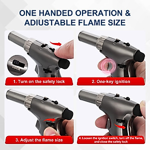 Butane Torch, Premium Double Flame Big Kitchen Torch Lighters with Safety Lock Adjustable Refillable Multipurpose Culinary Blow Torch for Creme Brulee, Baking, BBQ (Butane Gas Not Included) (black)