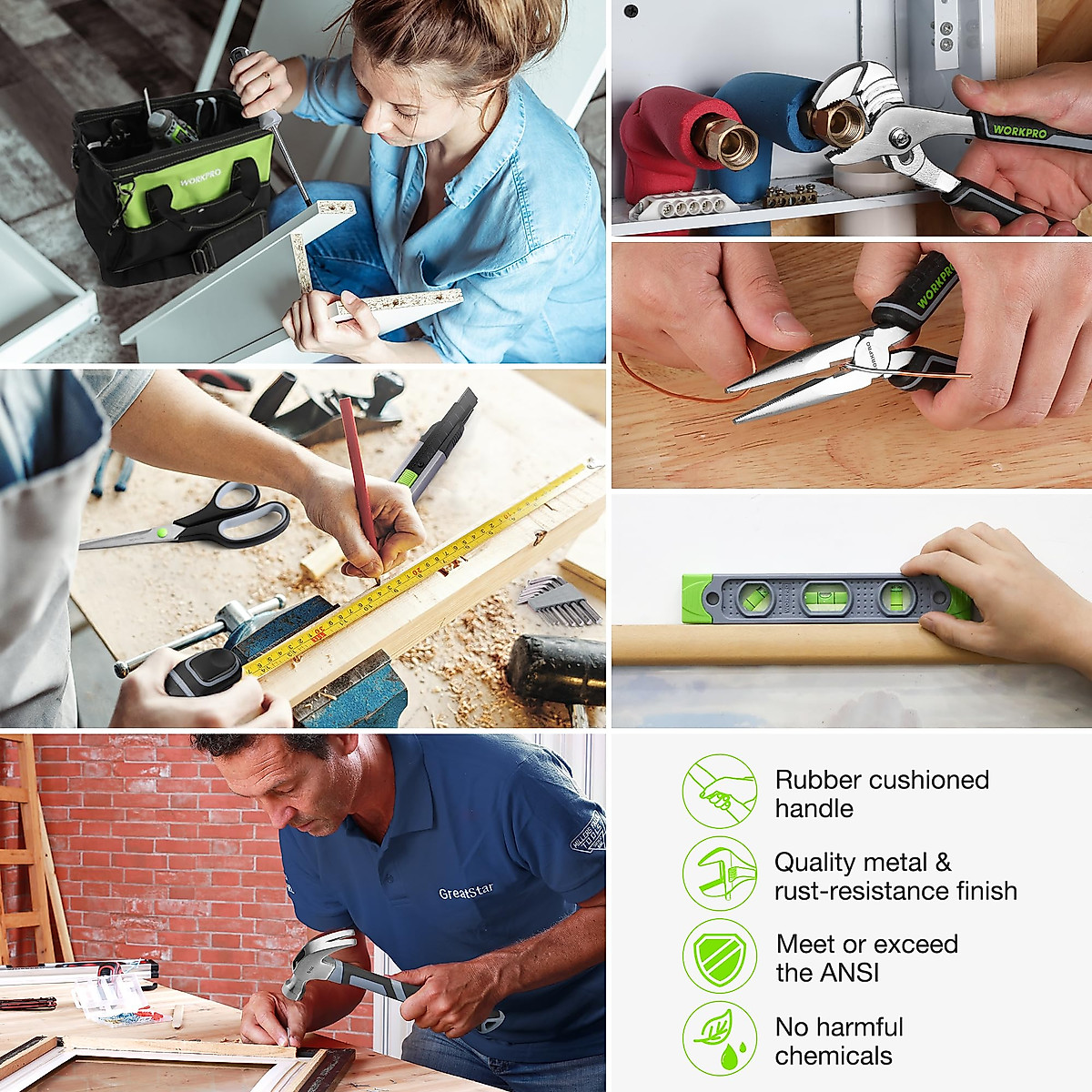 WORKPRO Cordless Drill Combo Kit, 157PCS Power Tool Set with 20V Cordless Lithium-ion Power Drill Driver, Cordless Drill Set With Wide Mouth Open Tool Bag