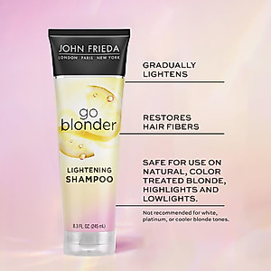 John Frieda Go Blonder Lightening Shampoo for Blonde Color-Treated Hair, Paraben, Phthalate, Silicone and Ammonia Free, Cruelty Free, Vegan Friendly Shampoo 8.3 oz Bottle