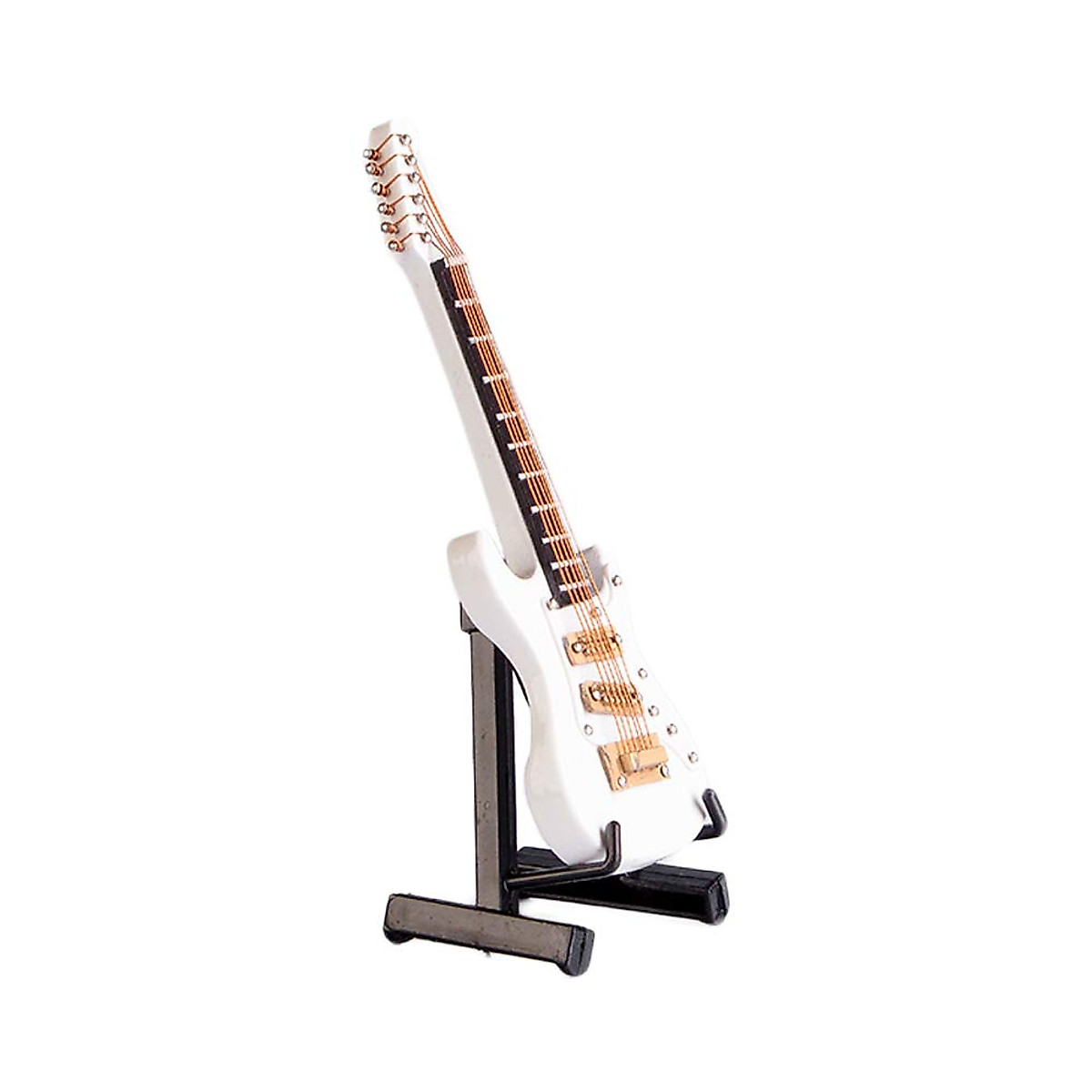 M4MUSIC Electric Guitar Collectible Miniature Dollhouse Music Instrument Miniature Replica Guitar with Stand and Case - 4 Inches (White)