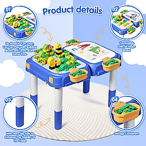 fygurso Toddler Table and Chair Set, Water/Sand Sensory Rideable Building Block Kids Table and Chairs with 90 Pcs Compatible Large Bricks, Kids Activity Table with Storage, STEM Toys for Kids Ages 3+
