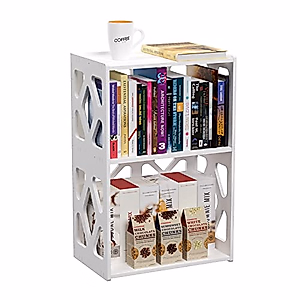 Rerii Small Bookshelf Bookcase for Small Spaces, Bed Side End Table 3 Tier 2 Shelf, Mini Little Book Shelf Case for Kids Room Bedroom Living Room Office, White