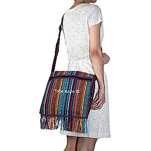 Tribe Azure Woven Adjustable Strap Shoulder Bag Hobo Messenger Women Fashion Handbag Unique Roomy Tassel (Woven Blue)