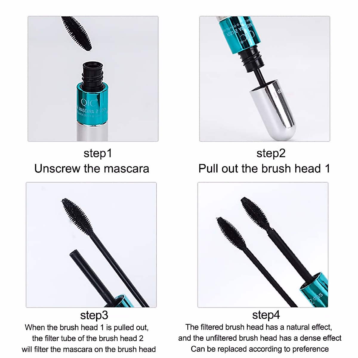 NaSeny 2in1 Vibely Mascara Lash Cosmetics Waterproof Black Volume And Length Thickening And Lengthening Dual Effect 5X Longer Mascara Smudge-Proof Non Clumping