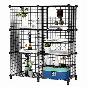 Wolizom Wire Cube Storage, 3 * 6-Cube Grid Storage Shelf, Metal Wire C Grids Shelves, Stackable Modular Shelving Organizer, DIY Closet Bookcase Bookshelf for Bedroom, Living Room, Office Black
