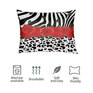 Satin Pillowcase for Hair and Skin Leopard Zebra Print Rose Silk Pillowcase with Zipper, Soft Silky Pillow Cover Standard Size (20x26 Inches), Slip Cooling Satin Pillow Cases