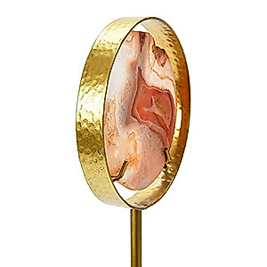 Main + Mesa Decorative Agate Slice Accent on Metal and Marble Stand, Marbled Orange
