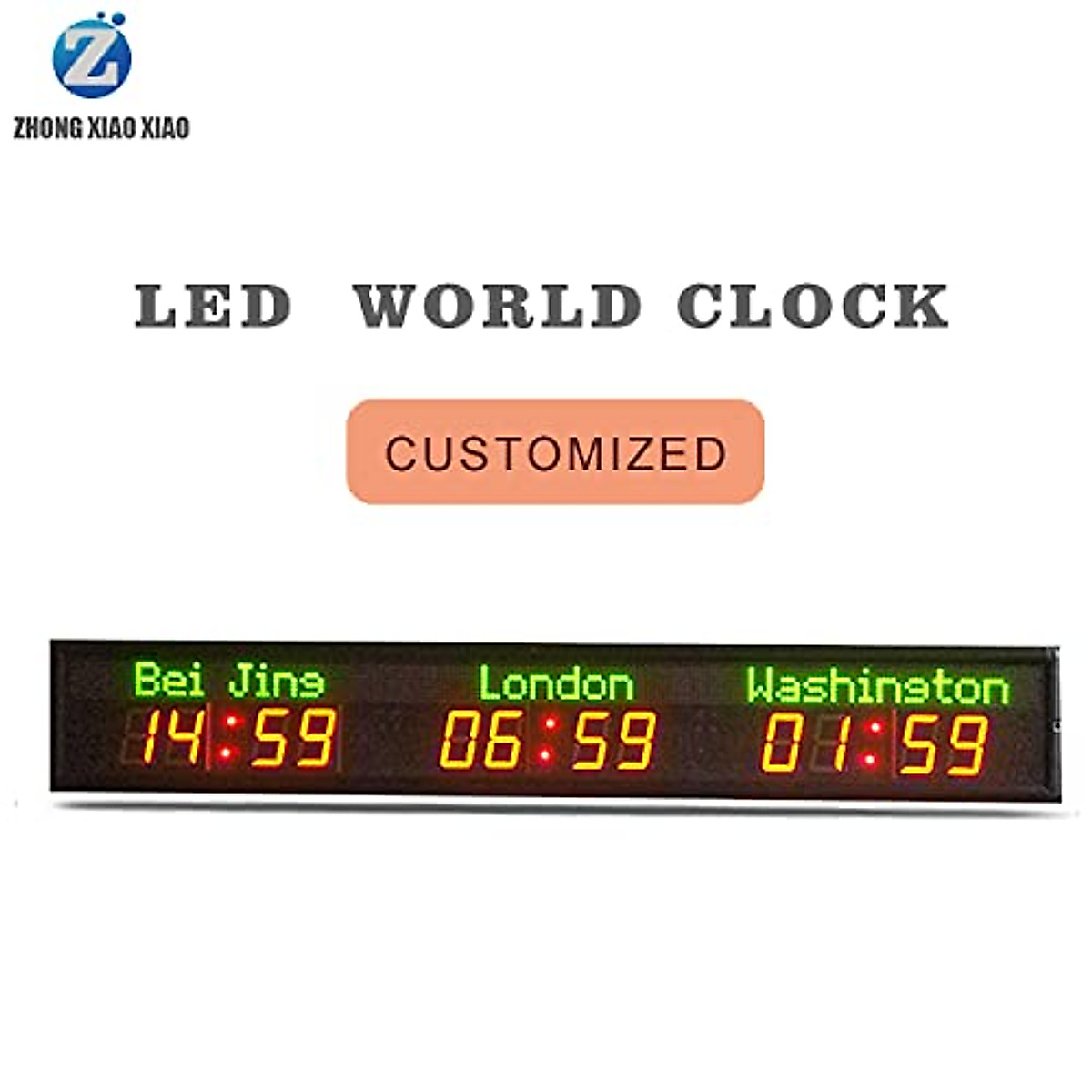 THINKHONGHAO Zhong Xiaoxiao Brand LED red and Green Digital Electronic 3 City World Clock Summer Digital World Clock displays time Brightness at Different Times