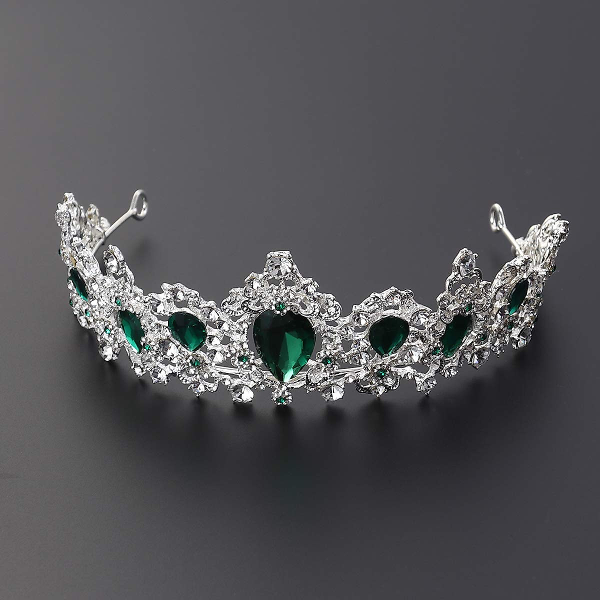 FRCOLOR Princess Crown for Women, Green Crystal Tiara Crown for Women, Rhinestone Queen Crowns Wedding Tiaras Crowns Headband for Birthday Halloween Party(Green)