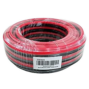 GS Power 100% Copper 10 AWG (American Wire Gauge) OFC Wire. 25 FT Red & 25 FT Black Bonded Zip Cable for Car Audio Primary Remote Automotive Trailer Harness Wiring (Also in 6 & 8 AWG)