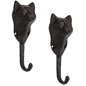 AnAart Set of 2 Cat Head Iron Wall Hanger Hooks Rack,Vintage Rustic Decorative Wall Mounted Coat Hook Metal Clothes Hanger