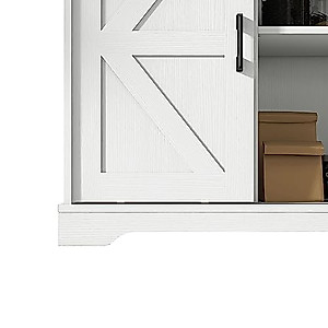 Panana Sliding Barn Door Buffet Sideboard Storage Cabinet Coffee Bar Kitchen Farmhouse Style (White Cabinet)