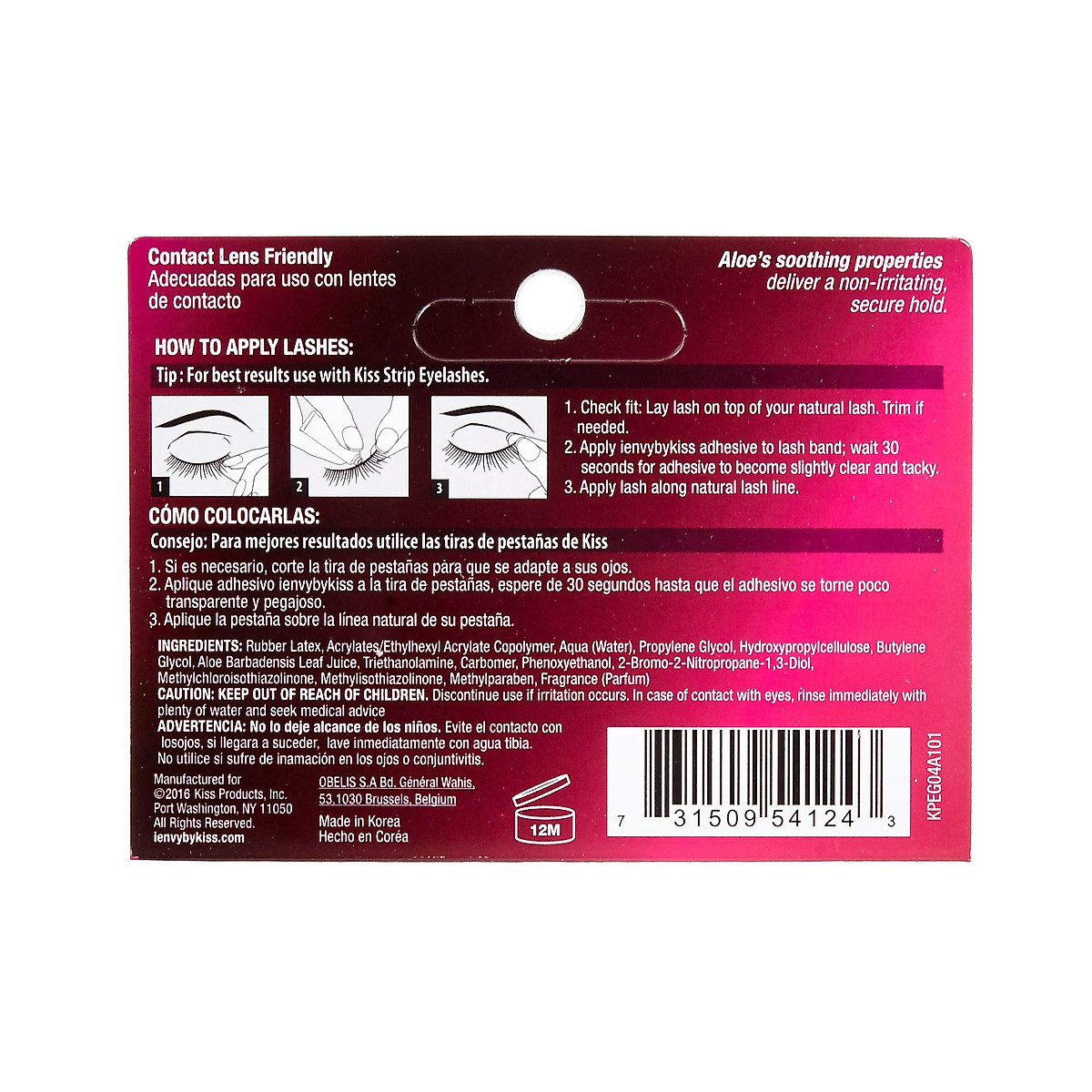 Kiss I Envy Clear 04 Eyelash Adhesive Strip with Alo 0.25 Ounce (7ml) (2 Pack)