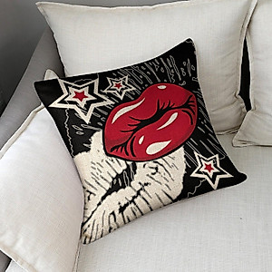 JOJOART Red Sexy Kiss Star Linen Pillow Covers 18x18In Set of 1 Pop Art Style ThrowPillow Covers Decorative Square Pillowcase Protector Cushion Case for Sofa Couch Bed Pillow Pillowcases