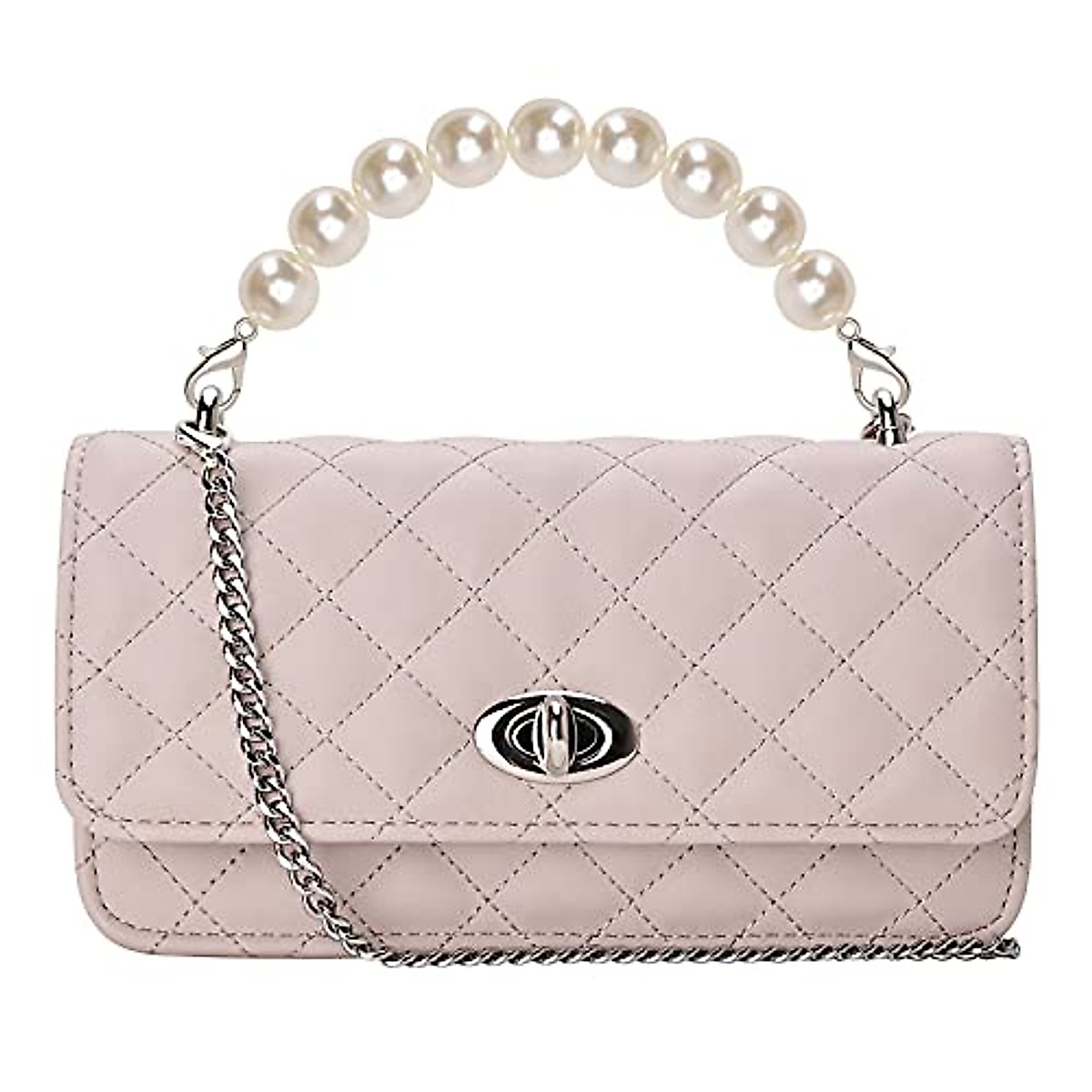 GM LIKKIE Clutch Purse for Women, Evening Envelope Quilted Wallet Bag, Crossbody Foldover Pearl Wedding Shoulder Handbag (Nude Pink)
