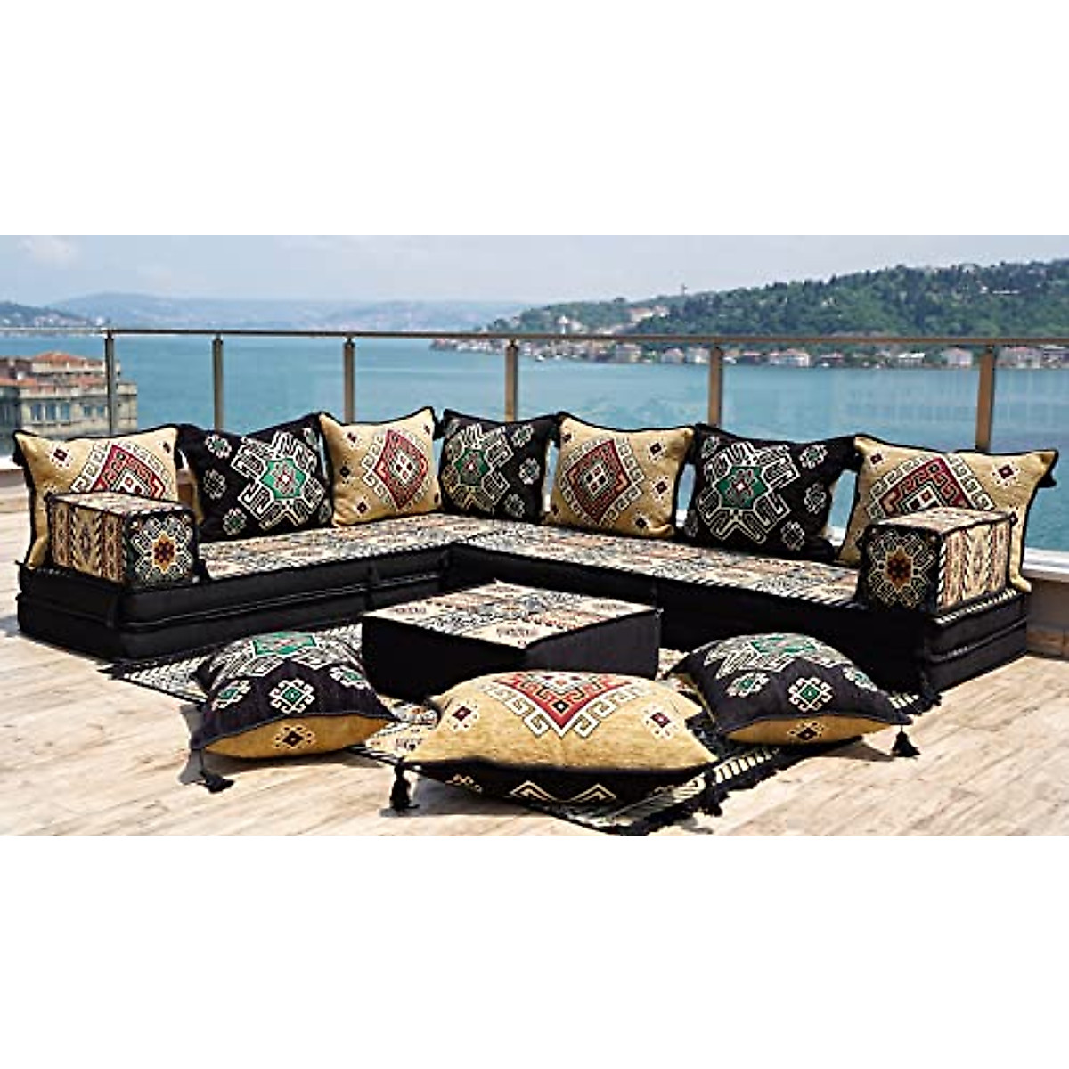 Floor Sofa Seating Set, L Shape Corner Arabic Sofa Set, Oriental Floor Seating, Floor Cushions, Living Room Sofa, Arabic Majlis, Moroccan Jalsa, Sleeper Sofa (L Sofa Full Set)