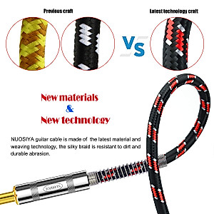 NUOSIYA 1/4 Inch TS to TS Electric Guitar Cable Braided Guitar Amp Cord Flex Instrument Cable for Electric Guitar, Bass AMP, Keyboard, Mixer, Equalizer (Braided Black White, 10FT)