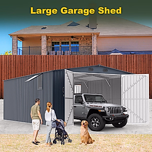 Large Metal Outdoor Storage Shed 13x20 Feet, with 1 Openable Window, 2 Doors, and 4 Ventilation Openings for A Large Metal Garage Shed for Cars, Trucks, Bicycles, Trash Cans, Tools, and Lawn Mowers