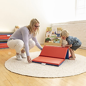 ECR4Kids Premium Folding Rest Mat, 4-Section, 2in, Sleeping Pad, Blue/Red, 1-Piece