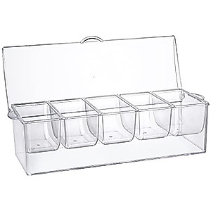 MOLIGOU Condiment Server on Ice, Chilled Caddy with 5 Removable Compartments, Chilled Serving Tray Container with Hinged Lid, 3 Serving Spoons and 3 Tongs Included