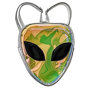 Goodbag Boutique Women Mini Holographic Laser Backpack for Girls Clear Alien Small Backpack for Festival, Balls, Club, Prom