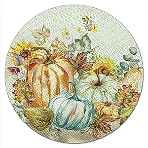 CounterArt Harvest Pumpkins & Sunflowers 4mm Heat Tolerant Tempered Glass Lazy Susan Turntable 13" Diameter Cake Plate Condiment Caddy Pizza Server
