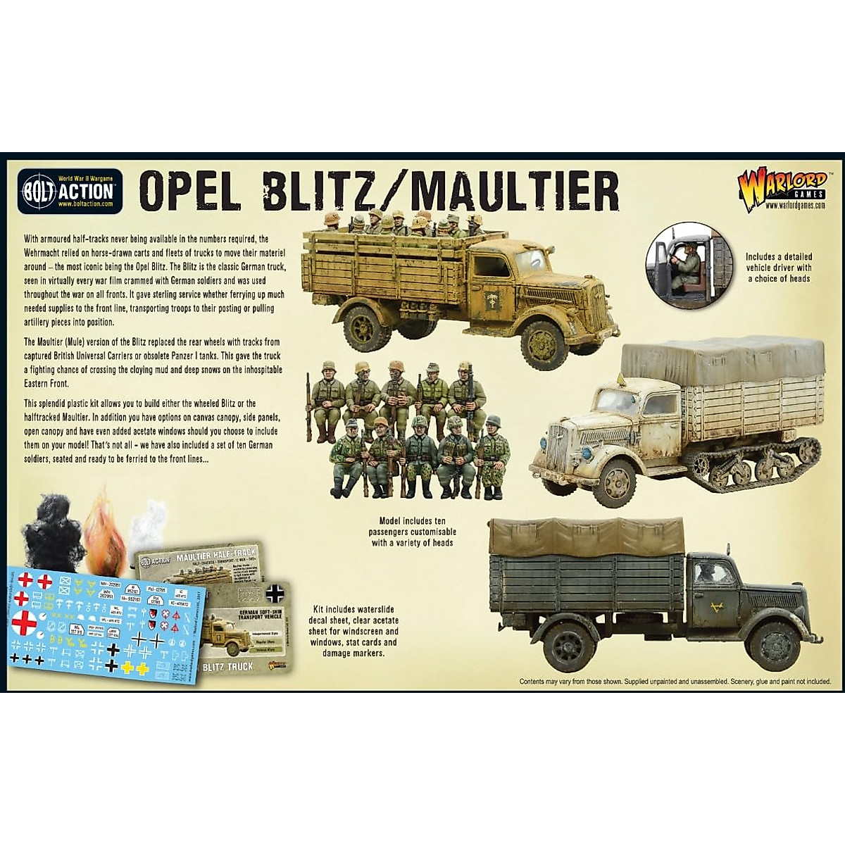 Bolt Action Opel Blitz/Maultier Truck 1:56 WWII Military Wargaming Plastic Model Kit